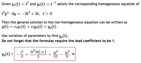 Solved Given y1(t)=t2 ﻿and y2(t)=t-1 ﻿satisfy the | Chegg.com