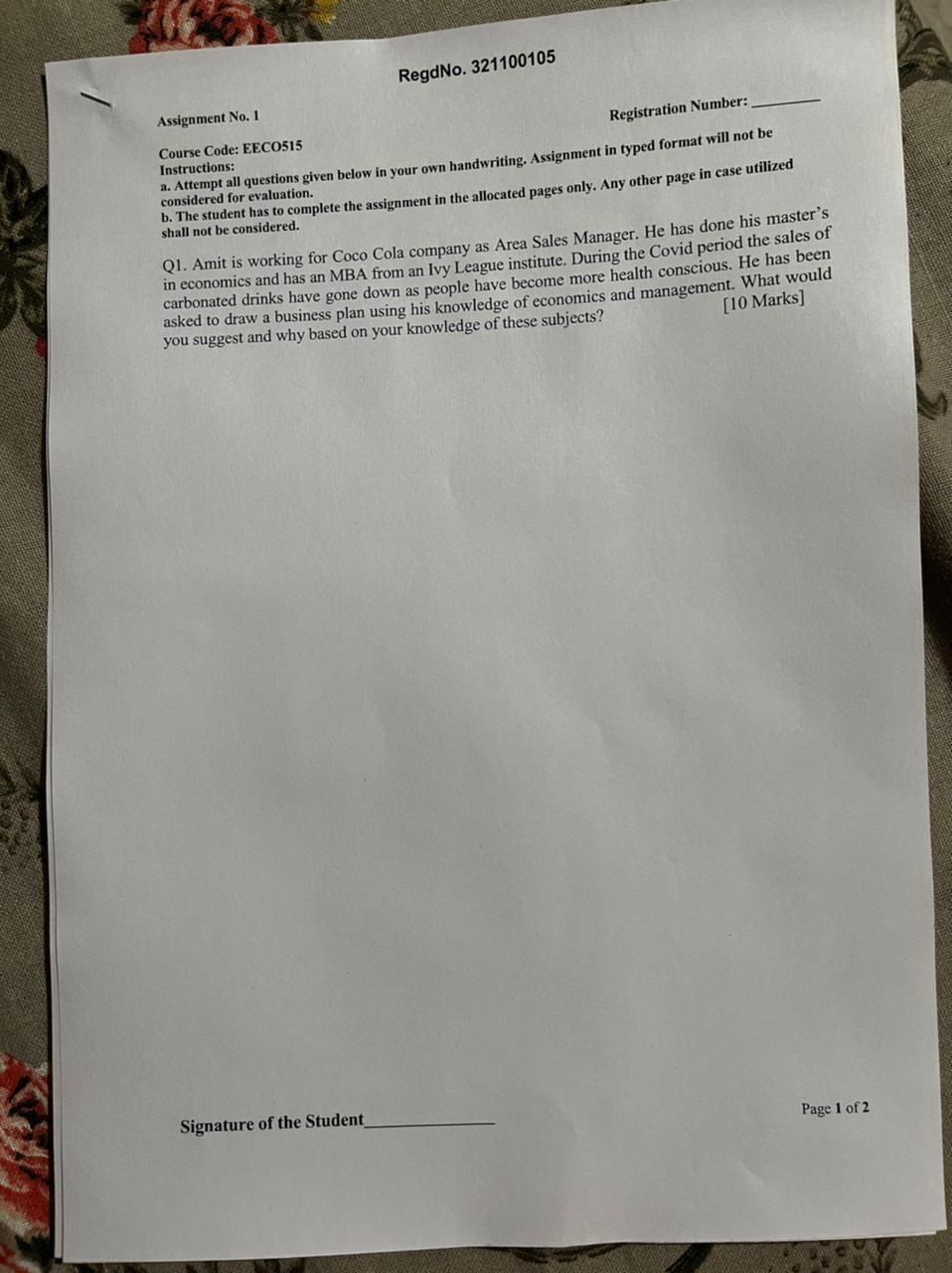 Solved RegdNo. 321100105 Assignment No. 1 Course Code: | Chegg.com