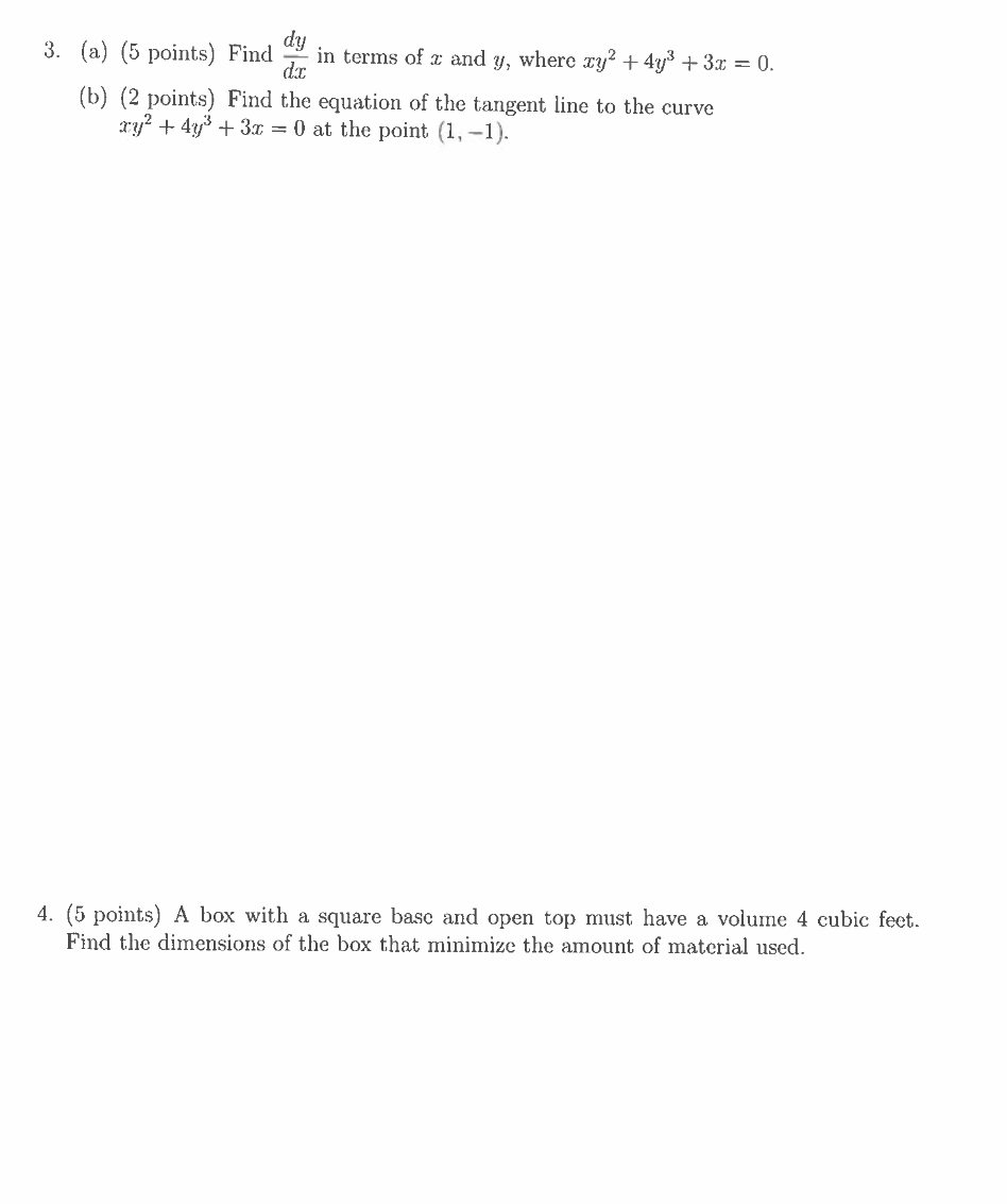 Solved 3. (a) (5 points) Find dxdy in terms of x and y, | Chegg.com