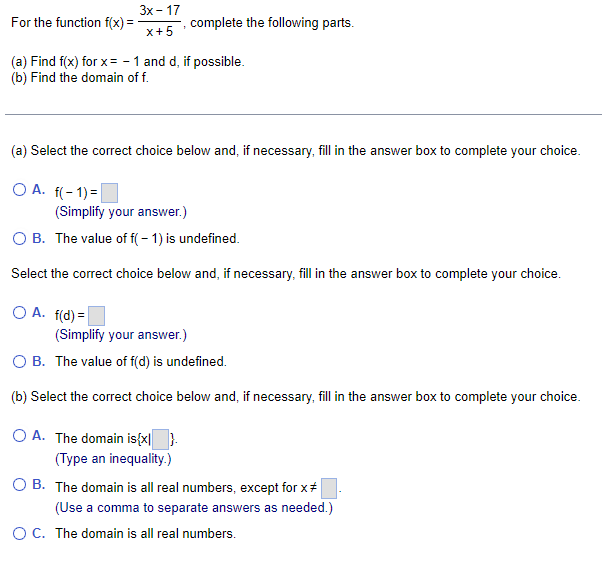 Solved For the function f(x)=x+53x−17, complete the | Chegg.com