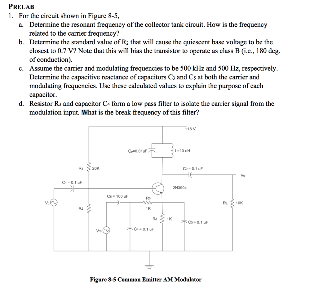 Solved B PRELAB 1. For the circuit shown in Figure 8-5, a. | Chegg.com