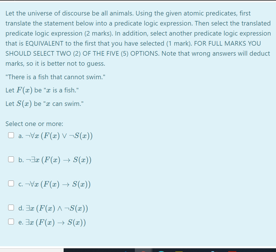 Solved Let the universe of discourse be all animals. Using | Chegg.com
