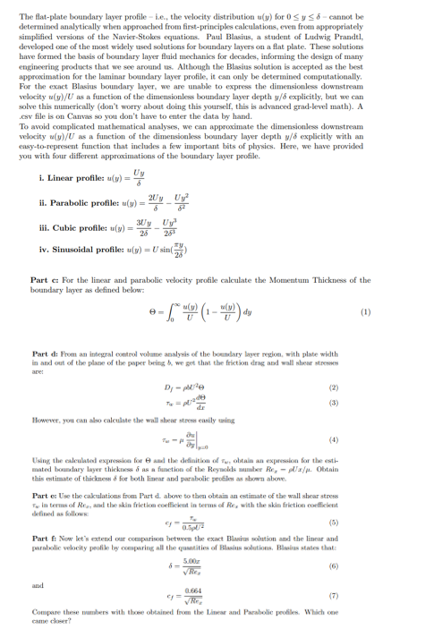 Solved The flat-plate boundary layer profile - ﻿i.e., ﻿the | Chegg.com