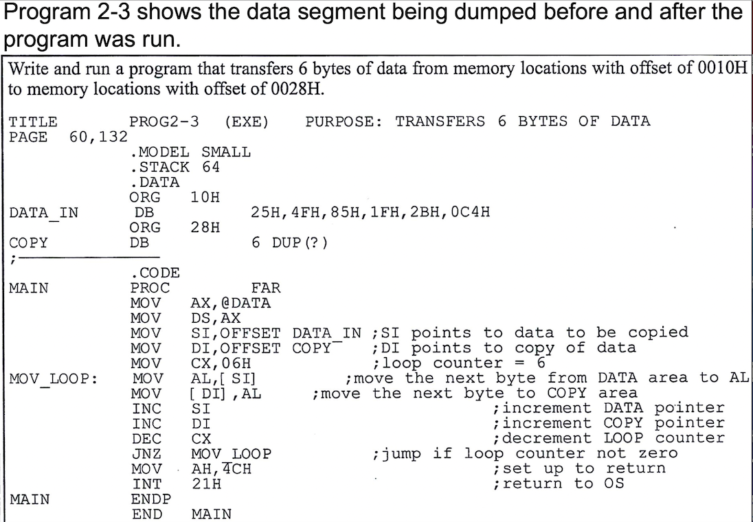 Solved Program 2-3 shows the data segment being dumped | Chegg.com