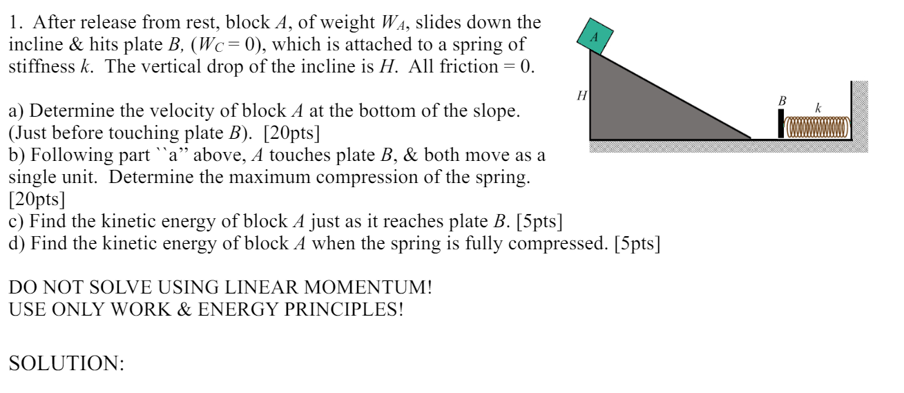 Solved After release from rest, block A, ﻿of weight WA, | Chegg.com