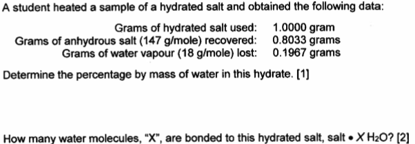 Solved A student heated a sample of a hydrated salt and | Chegg.com