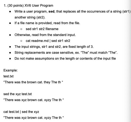 Solved 1. (30 points) XV6 User Program Write a user program, | Chegg.com
