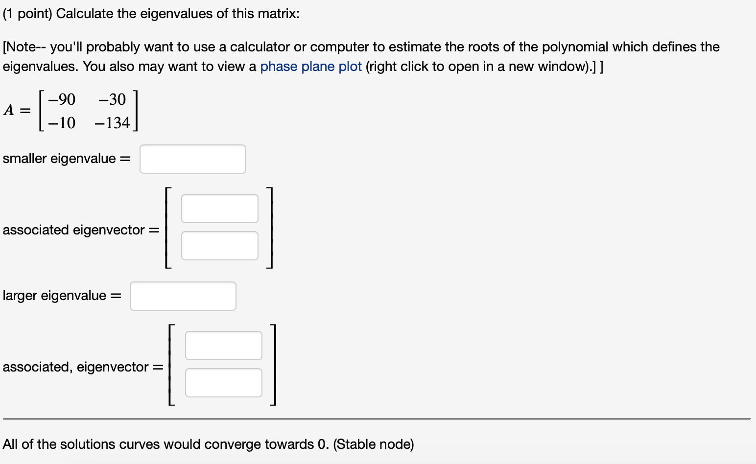 Solved (1 point) Calculate the eigenvalues of this matrix: | Chegg.com