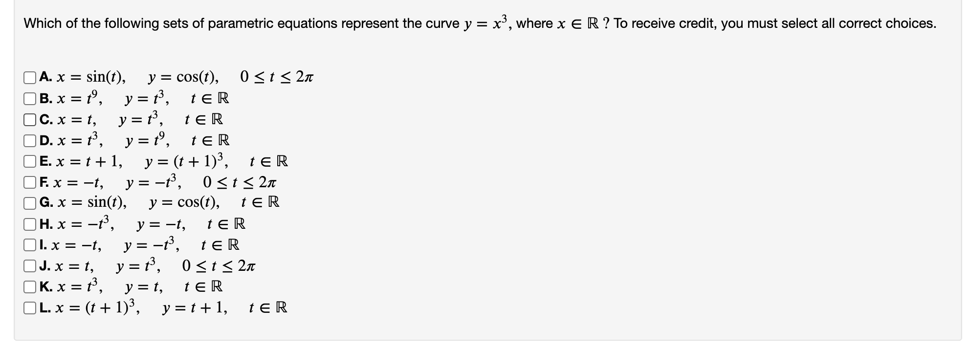 Solved Which of the following sets of parametric equations | Chegg.com