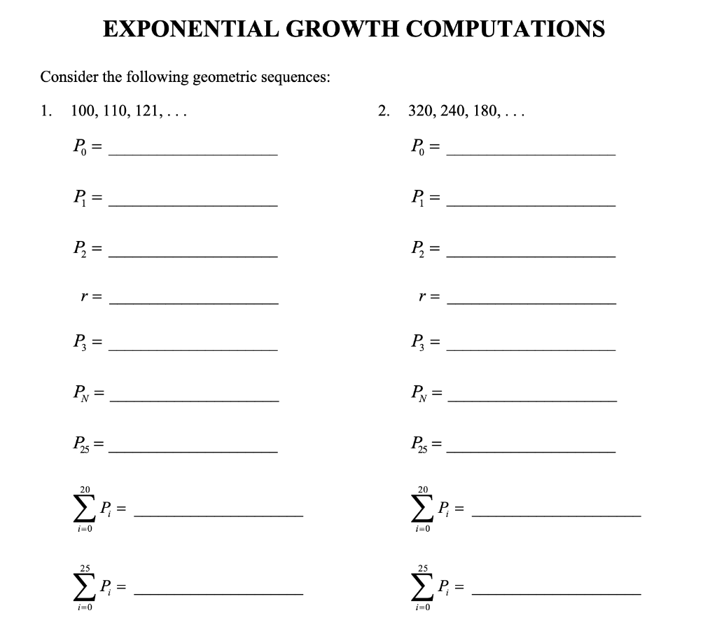 Solved EXPONENTIAL GROWTH COMPUTATIONS Consider the | Chegg.com
