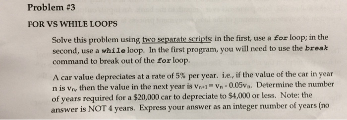 Solved Problem #3 FOR VS WHILE LOOPS Solve this problem | Chegg.com