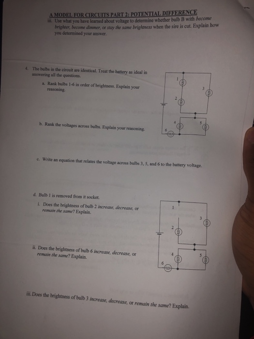 Solved AMODELFOR CIRCUITS PART2 POTENTIAL DIFFERENCE i. Use | Chegg.com