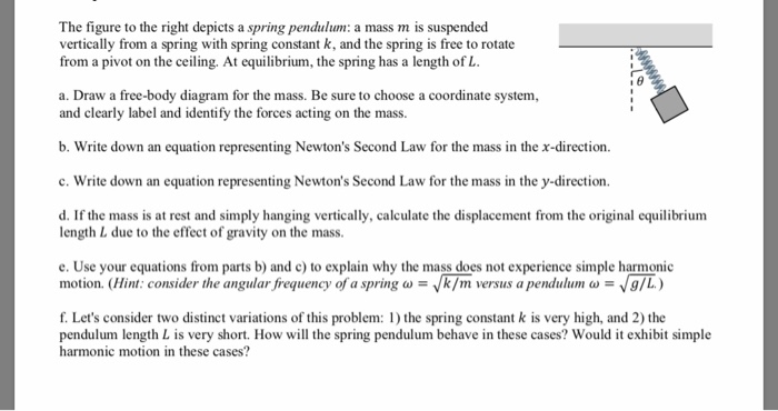 Solved The figure to the right depicts a spring pendulum: a | Chegg.com