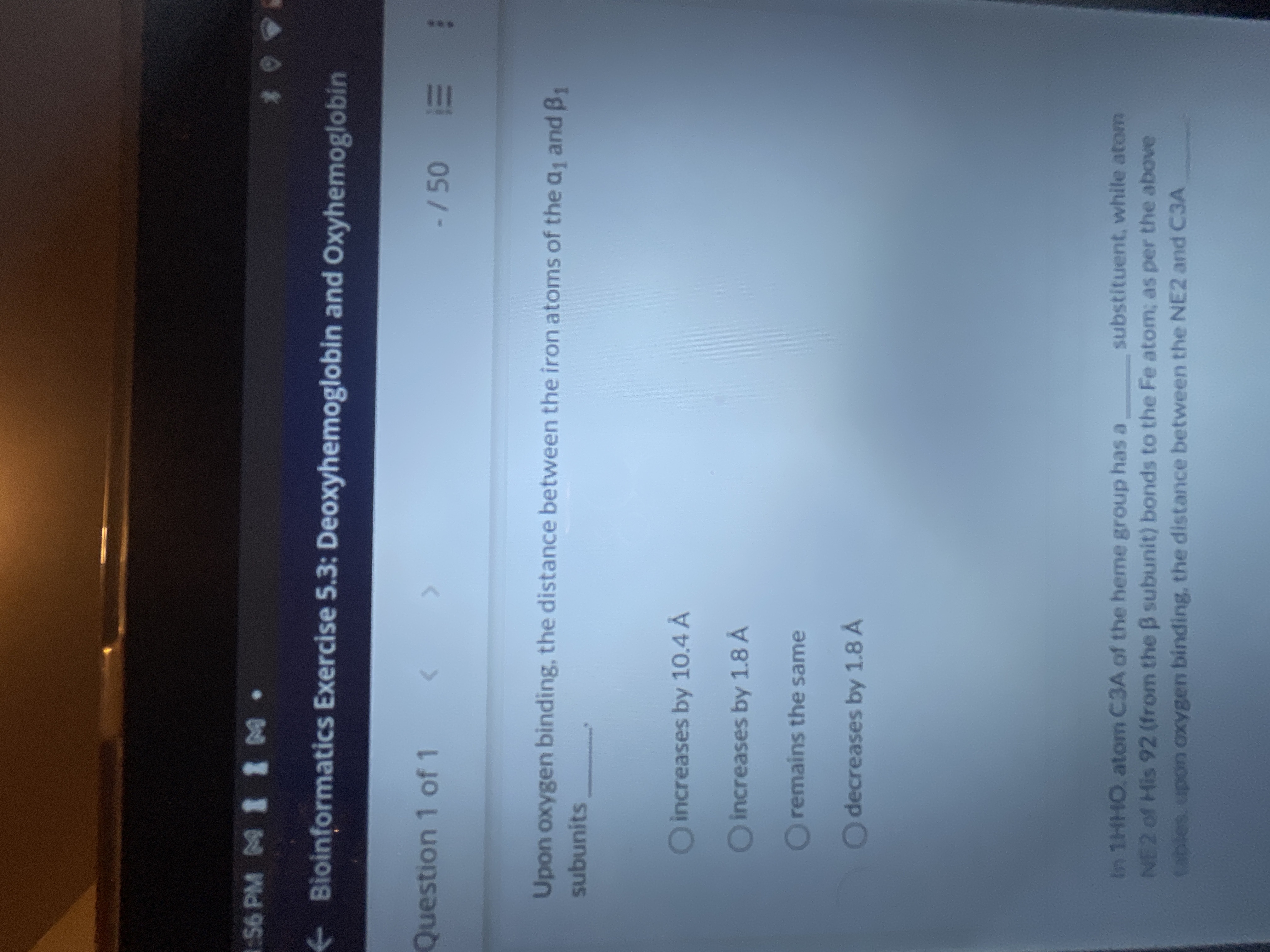 Solved Upon oxygen binding, the distance between the iron | Chegg.com
