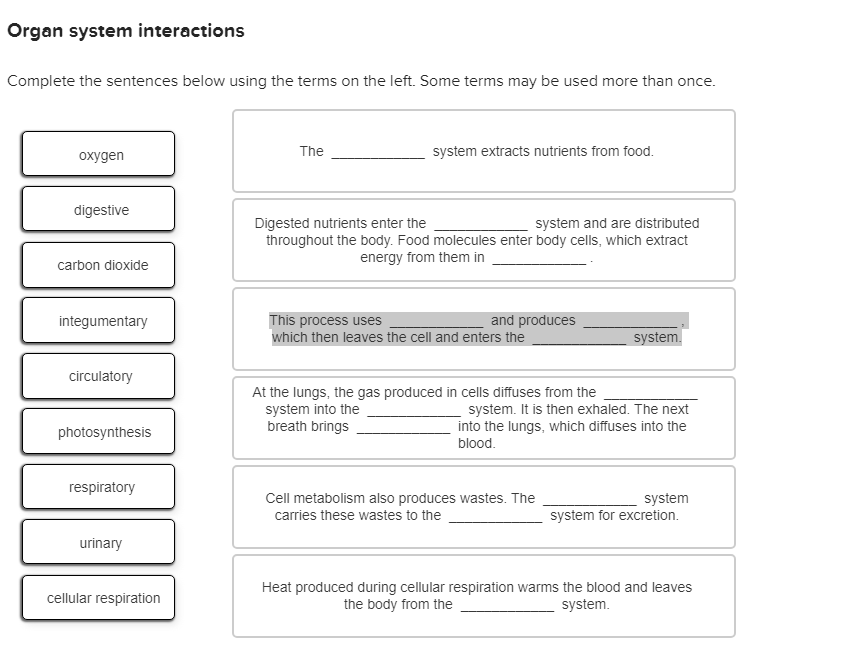 Solved Organ system interactions Complete the sentences | Chegg.com