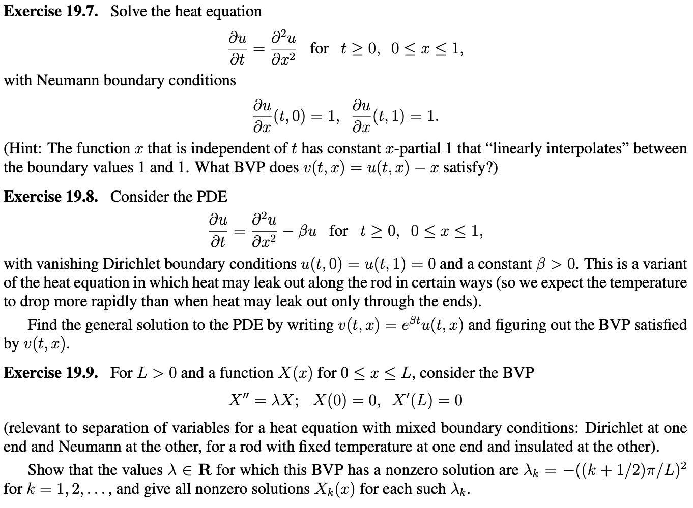 Solved Exercise 19.7. Solve the heat equation ∂t∂u=∂x2∂2u | Chegg.com