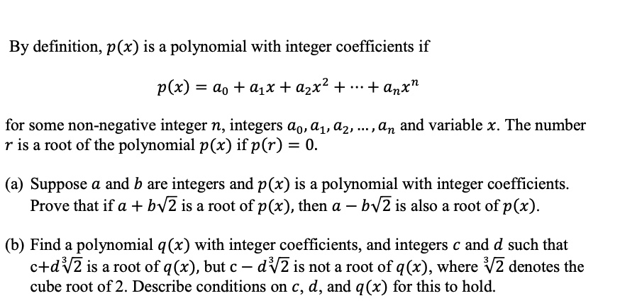 Solved By definition, p(x) is a polynomial with integer | Chegg.com