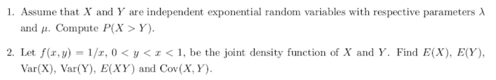 Solved 1. Assume that X and Y are independent exponential | Chegg.com
