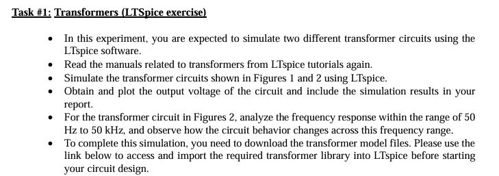 Task \#1: Transformers (LTSpice exercise) - ﻿In this | Chegg.com