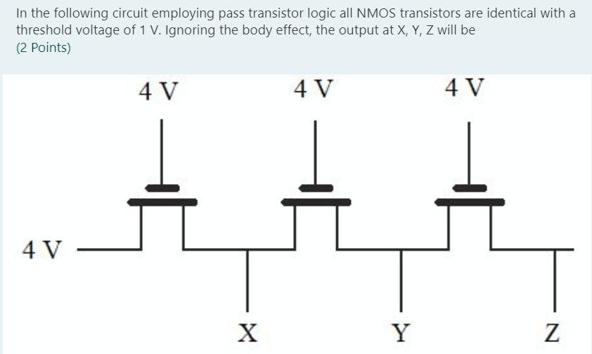 Solved In the following circuit employing pass transistor | Chegg.com