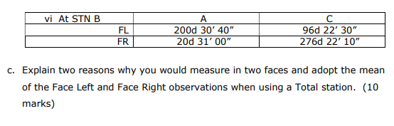 Solved a. A total station was checked for collimation with | Chegg.com