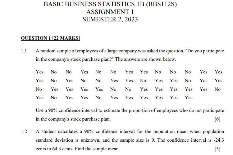Solved BASIC BUSINESS STATISTICS 1B (BBS112S) ASSIGNMENT 1 | Chegg.com