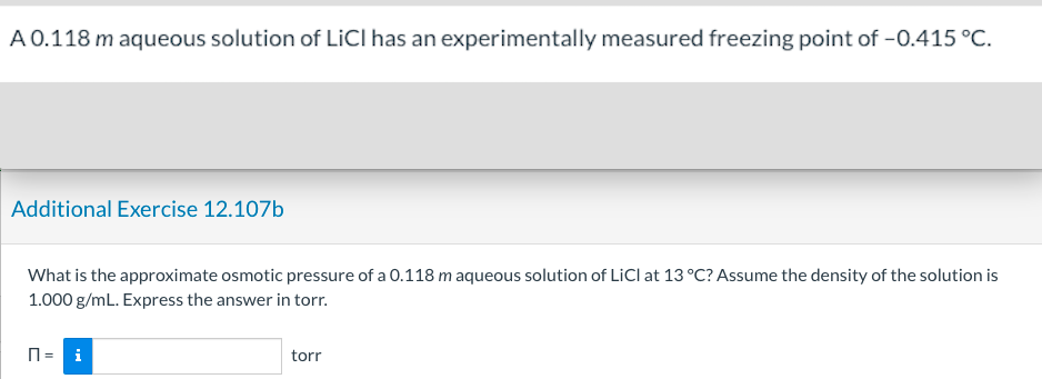 Solved A 0.118 m aqueous solution of LiCl has an | Chegg.com