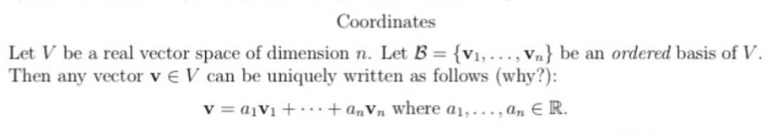 Solved Coordinates Let V be a real vector space of dimension | Chegg.com