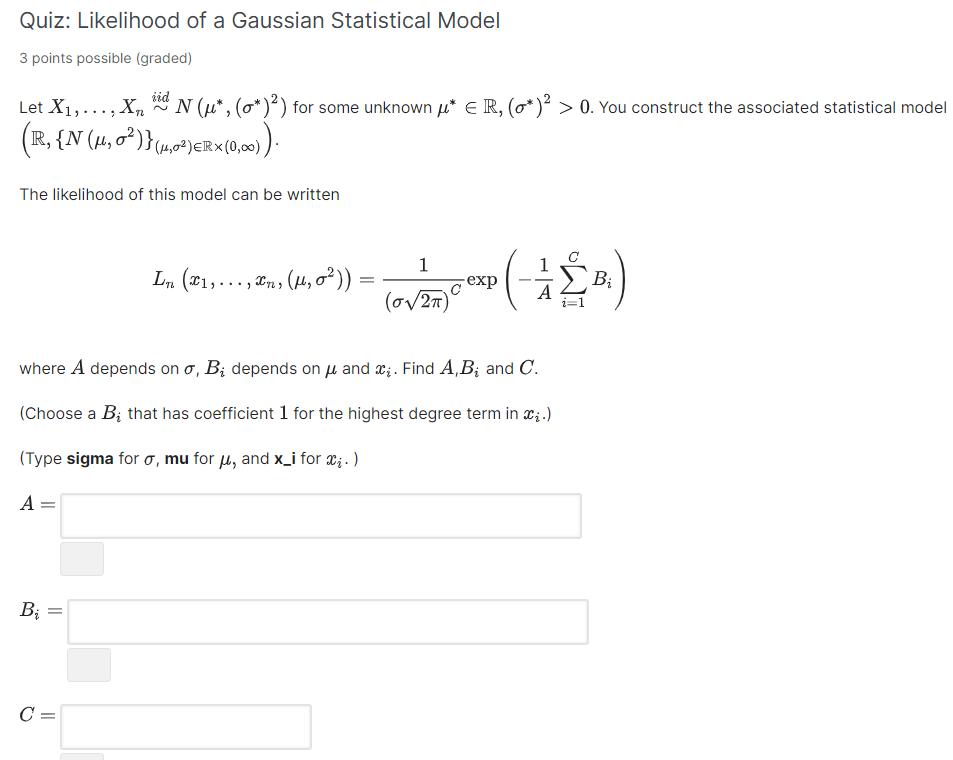 Solved Quiz Likelihood Of A Gaussian Statistical Model 3