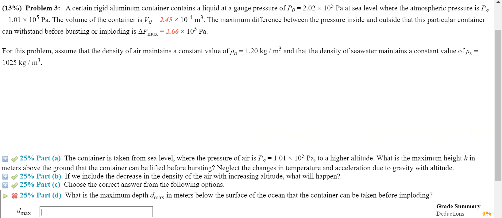 (13\%) Problem 3: A certain rigid aluminum container | Chegg.com