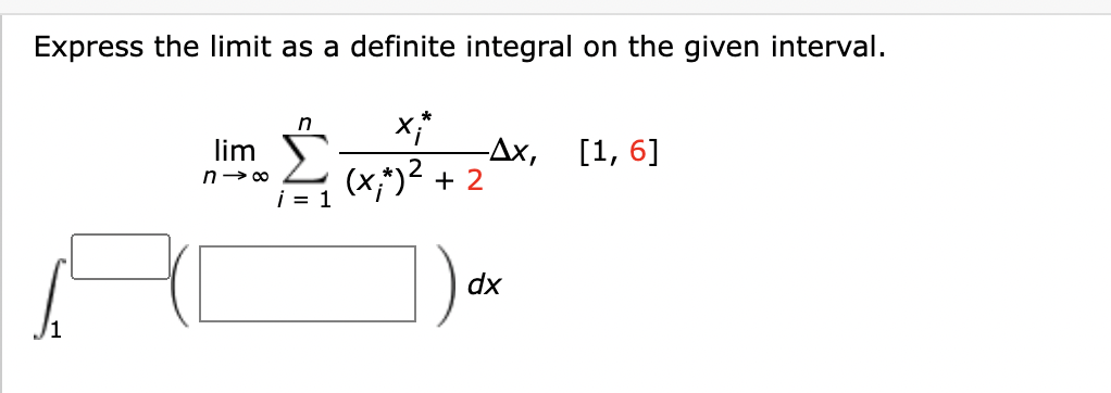 Solved Express the limit as a definite integral on the given | Chegg.com