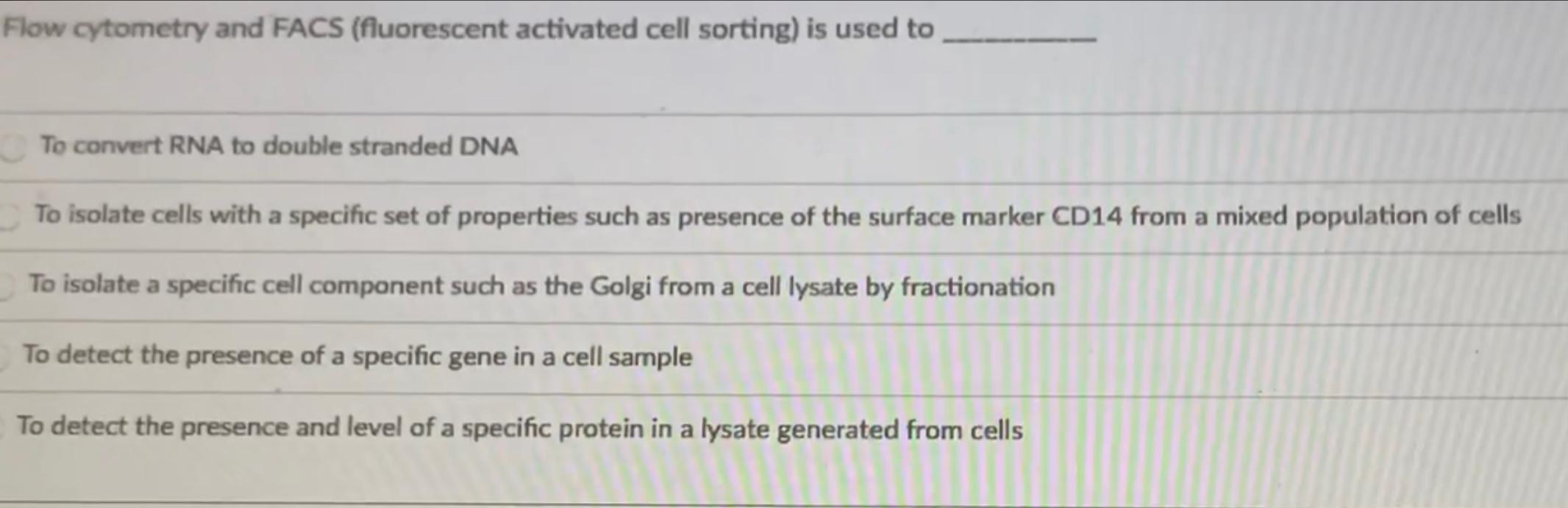 Solved Flow cytometry and FACS (fluorescent activated cell | Chegg.com