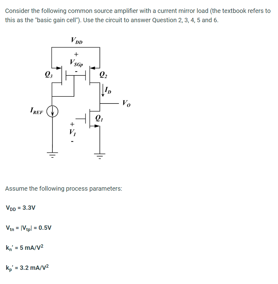 Solved Consider The Following Common Source Amplifier With A