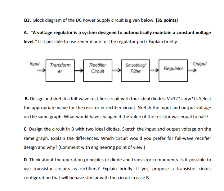 Solved Block diagram of the DC Power Supply circuit is given | Chegg.com