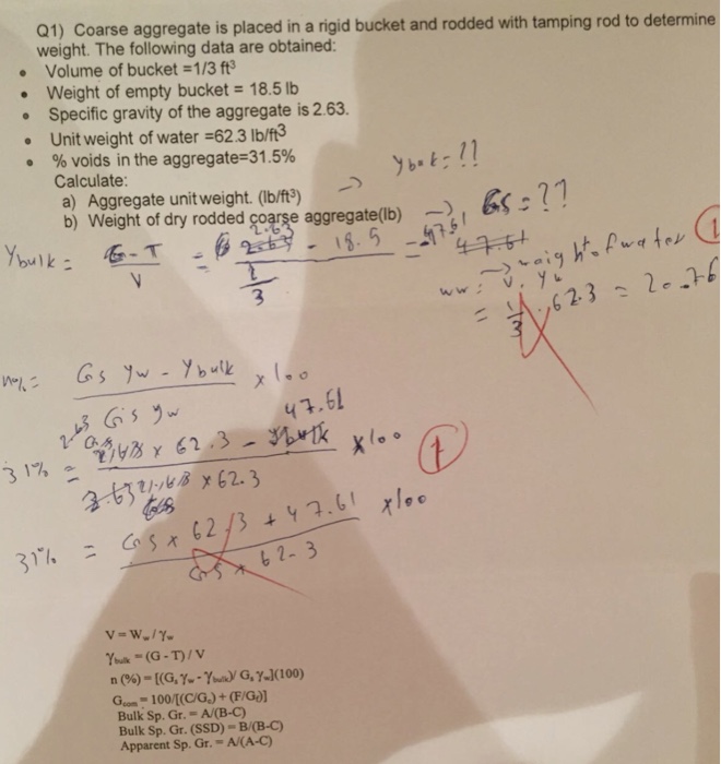 Solved Q1) Coarse aggregate is placed in a rigid bucket and | Chegg.com