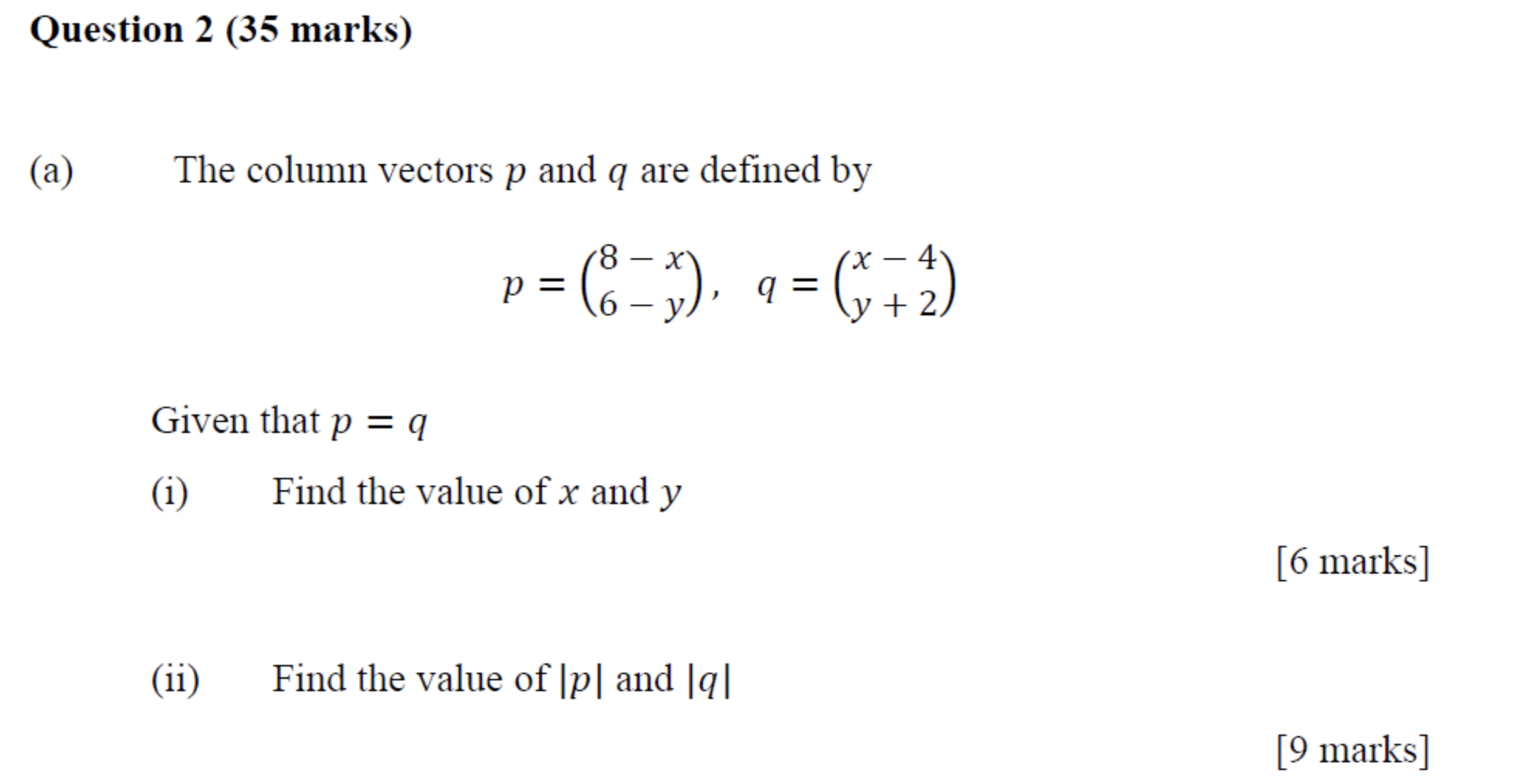 Solved (a) The column vectors p and q are defined by | Chegg.com