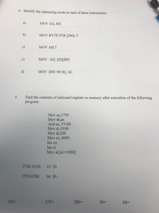 Solved 4- Identify the addressing mode in each of these | Chegg.com
