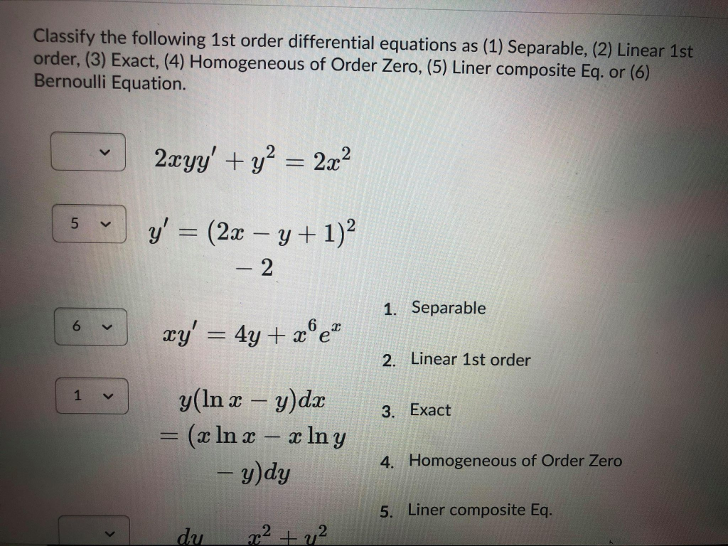 Solved Classify the following 1st order differential | Chegg.com