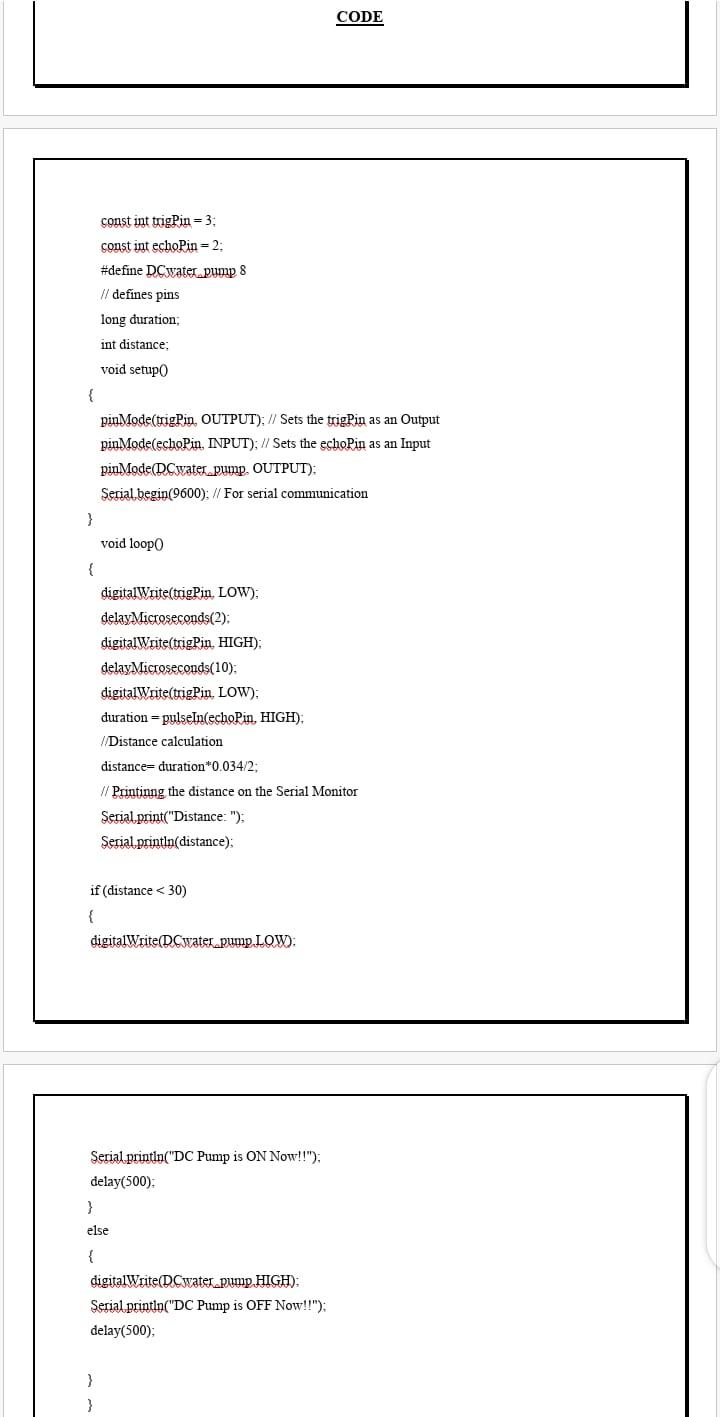 Solved CODE const int trigPin = 3: const int echoPin = 2: | Chegg.com