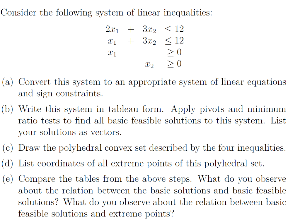 Solved Consider the following system of linear inequalities: | Chegg.com