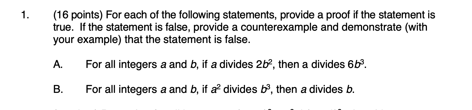 Solved (16 points) For each of the following statements, | Chegg.com