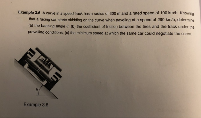 Solved Example 3.6 A curve in a speed track has a radius of | Chegg.com