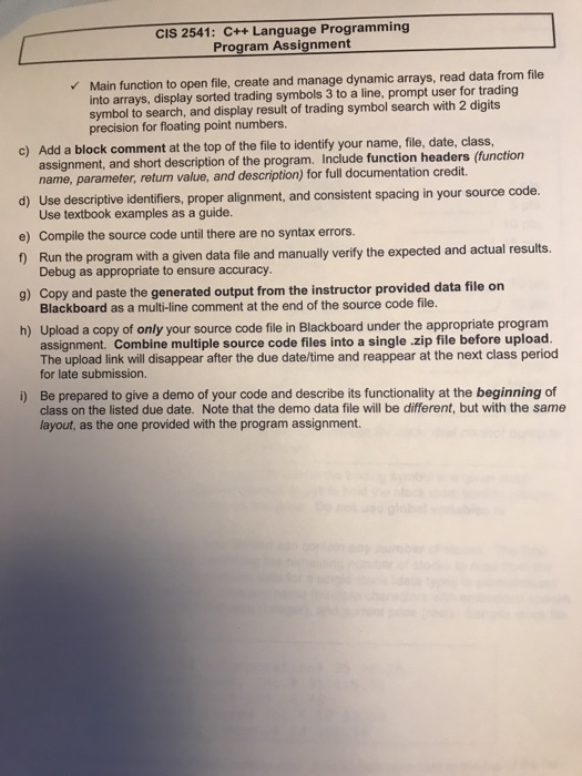 Solved CIS 2541: C++ Language Programming Program Assignment | Chegg.com