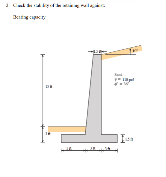 Solved 2. Check the stability of the retaining wall against: | Chegg.com