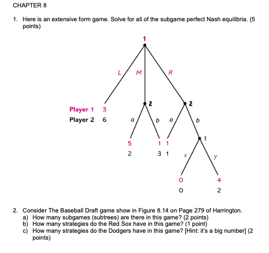 Solved 1. Here is an extensive form game. Solve for all of | Chegg.com