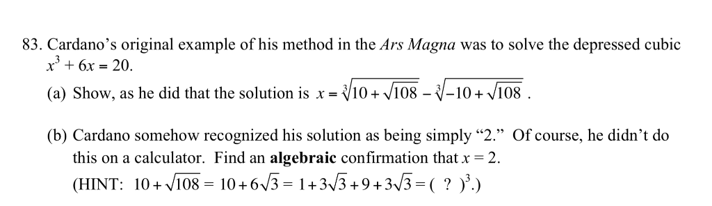 Solved 83. Cardano's original example of his method in the | Chegg.com