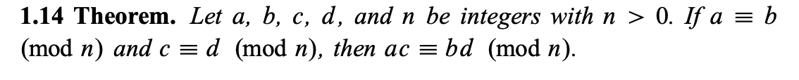 Solved 1.14 Theorem. Let a,b,c,d, and n be integers with | Chegg.com