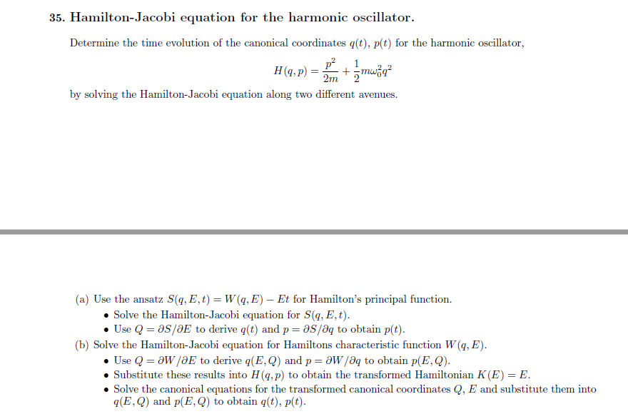 Solved 35. Hamilton-Jacobi equation for the harmonic | Chegg.com