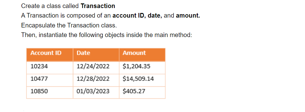Solved Create a class called Transaction A Transaction is | Chegg.com