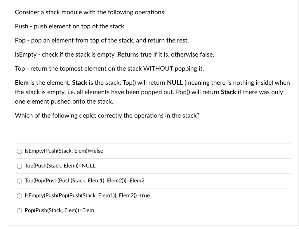 Solved Consider a stack module with the following | Chegg.com